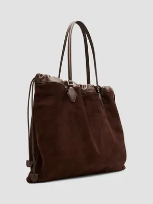 JIMMY CHOO Drawstring Large Suede & Leather Tote Bag