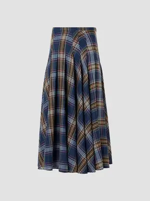 Akris Plaid Lightweight Wool Blend Shelley Midi Skirt - Navy Multicolor