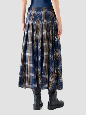 Akris Plaid Lightweight Wool Blend Shelley Midi Skirt