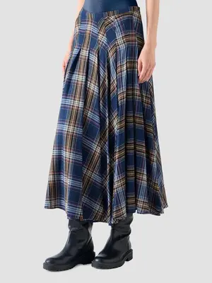 Akris Plaid Lightweight Wool Blend Shelley Midi Skirt