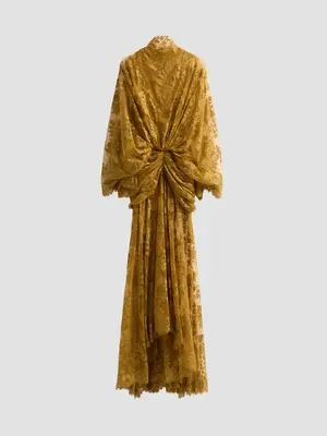 Zimmermann Ascent Ruched Lace Batwing Gown - Chartreuse