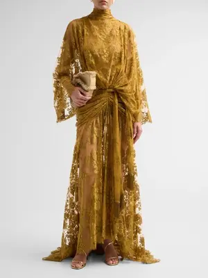 Zimmermann Ascent Ruched Lace Batwing Gown