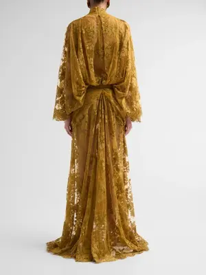 Zimmermann Ascent Ruched Lace Batwing Gown