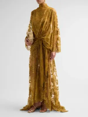 Zimmermann Ascent Ruched Lace Batwing Gown