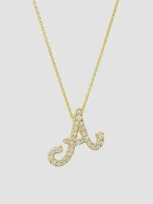 Roberto Coin Tiny Treasures Script Initial 18k Yellow Gold, Ruby & 0.24-0.34 Tcw Diamond Pendant Necklace Initial A