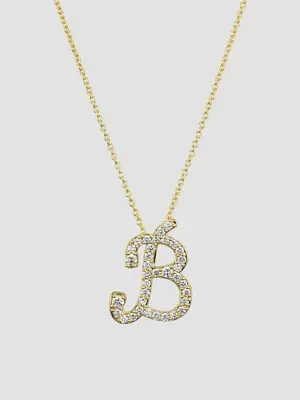 Roberto Coin Tiny Treasures Script Initial 18k Yellow Gold, Ruby & 0.24-0.34 Tcw Diamond Pendant Necklace - Initial B