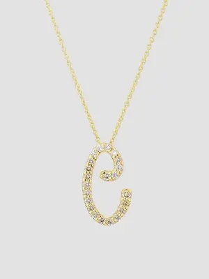 Roberto Coin Tiny Treasures Script Initial 18k Yellow Gold, Ruby & 0.24-0.34 Tcw Diamond Pendant Necklace - Initial C