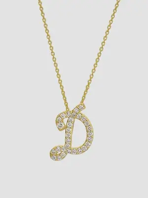 Roberto Coin Tiny Treasures Script Initial 18k Yellow Gold, Ruby & 0.24-0.34 Tcw Diamond Pendant Necklace Initial D