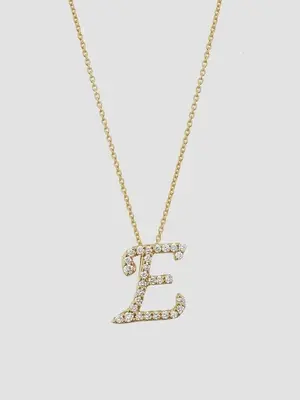 Roberto Coin Tiny Treasures Script Initial 18k Yellow Gold, Ruby & 0.24-0.34 Tcw Diamond Pendant Necklace Initial E