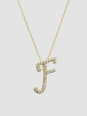 Roberto Coin Tiny Treasures Script Initial 18k Yellow Gold, Ruby & 0.24-0.34 Tcw Diamond Pendant Necklace - Initial F