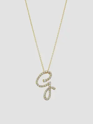 Roberto Coin Tiny Treasures Script Initial 18k Yellow Gold, Ruby & 0.24-0.34 Tcw Diamond Pendant Necklace Initial G