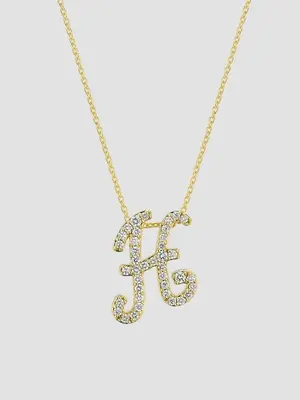 Roberto Coin Tiny Treasures Script Initial 18k Yellow Gold, Ruby & 0.24-0.34 Tcw Diamond Pendant Necklace Initial H