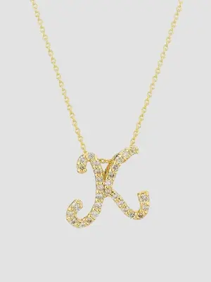 Roberto Coin Tiny Treasures Script Initial 18k Yellow Gold, Ruby & 0.24-0.34 Tcw Diamond Pendant Necklace Initial K