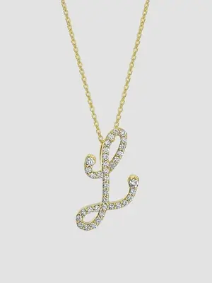 Roberto Coin Tiny Treasures Script Initial 18k Yellow Gold, Ruby & 0.24-0.34 Tcw Diamond Pendant Necklace Initial L