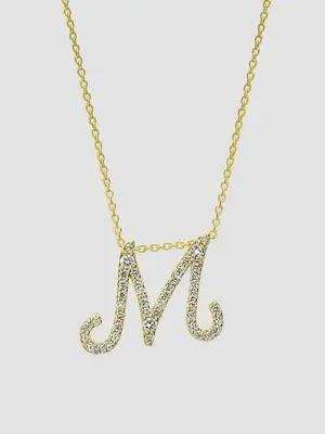 Roberto Coin Tiny Treasures Script Initial 18k Yellow Gold, Ruby & 0.24-0.34 Tcw Diamond Pendant Necklace Initial M