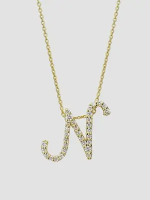 Roberto Coin Tiny Treasures Script Initial 18k Yellow Gold, Ruby & 0.24-0.34 Tcw Diamond Pendant Necklace Initial N