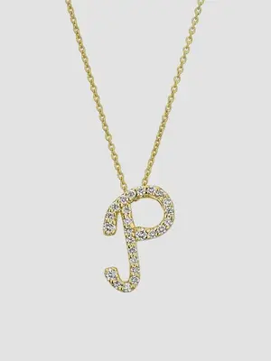 Roberto Coin Tiny Treasures Script Initial 18k Yellow Gold, Ruby & 0.24-0.34 Tcw Diamond Pendant Necklace Initial P
