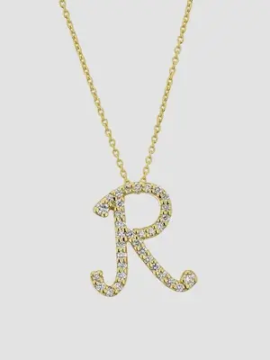 Roberto Coin Tiny Treasures Script Initial 18k Yellow Gold, Ruby & 0.24-0.34 Tcw Diamond Pendant Necklace - Initial R