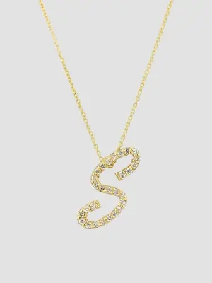 Roberto Coin Tiny Treasures Script Initial 18k Yellow Gold, Ruby & 0.24-0.34 Tcw Diamond Pendant Necklace - Initial S