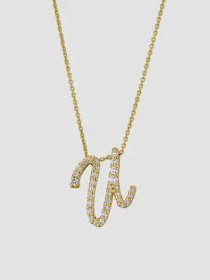 Roberto Coin Tiny Treasures Script Initial 18k Yellow Gold, Ruby & 0.24-0.34 Tcw Diamond Pendant Necklace Initial U