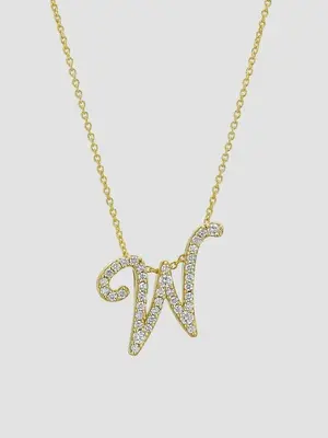 Roberto Coin Tiny Treasures Script Initial 18k Yellow Gold, Ruby & 0.24-0.34 Tcw Diamond Pendant Necklace Initial W