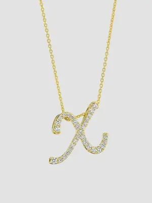 Roberto Coin Tiny Treasures Script Initial 18k Yellow Gold, Ruby & 0.24-0.34 Tcw Diamond Pendant Necklace - Initial X