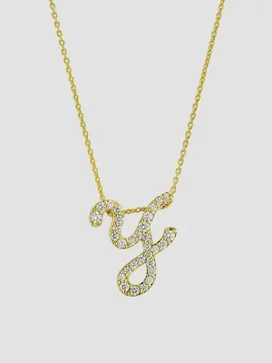 Roberto Coin Tiny Treasures Script Initial 18k Yellow Gold, Ruby & 0.24-0.34 Tcw Diamond Pendant Necklace Initial Y