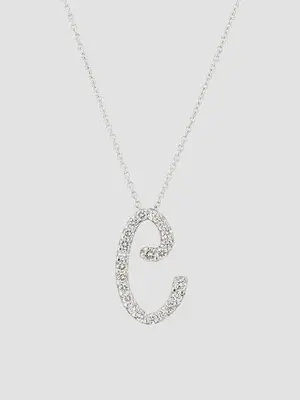 Roberto Coin Tiny Treasures Script Initial 18k White Gold, Ruby & 0.24-0.34 Tcw Diamond Pendant Necklace - Initial C