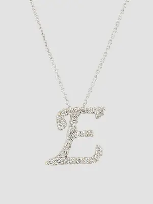 Roberto Coin Tiny Treasures Script Initial 18k White Gold, Ruby & 0.24-0.34 Tcw Diamond Pendant Necklace Initial E