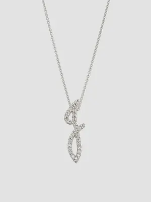 Roberto Coin Tiny Treasures Script Initial 18k White Gold, Ruby & 0.24-0.34 Tcw Diamond Pendant Necklace Initial J