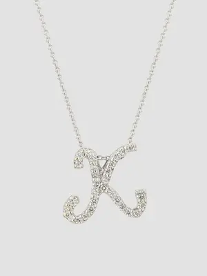 Roberto Coin Tiny Treasures Script Initial 18k White Gold, Ruby & 0.24-0.34 Tcw Diamond Pendant Necklace - Initial K