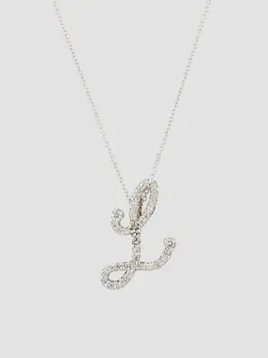 Roberto Coin Tiny Treasures Script Initial 18k White Gold, Ruby & 0.24-0.34 Tcw Diamond Pendant Necklace - Initial L