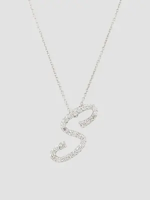 Roberto Coin Tiny Treasures Script Initial 18k White Gold, Ruby & 0.24-0.34 Tcw Diamond Pendant Necklace - Initial S