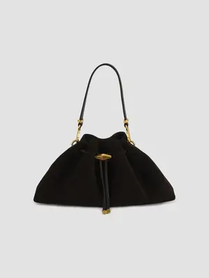 JIMMY CHOO Cinch Suede Drawstring Bag Coffee Gold