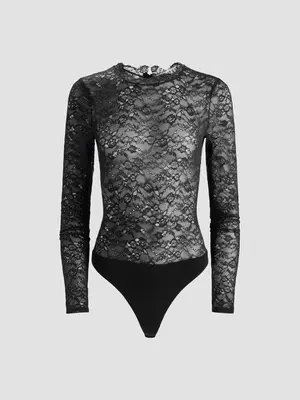 Alice + Olivia Taeyn Lace Crewneck Bodysuit - Black
