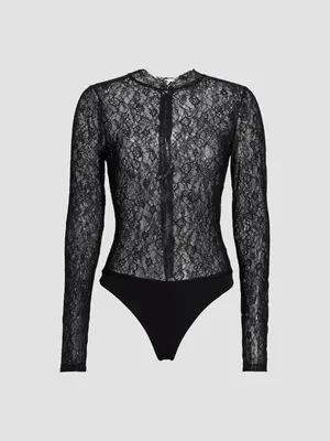 Alice + Olivia Taeyn Lace Crewneck Bodysuit - Black