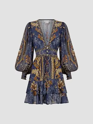 Camilla Notes From The Blue Room Baroque-print Silk Mini Dress