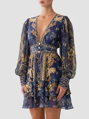 Camilla Notes From The Blue Room Baroque-print Silk Mini Dress