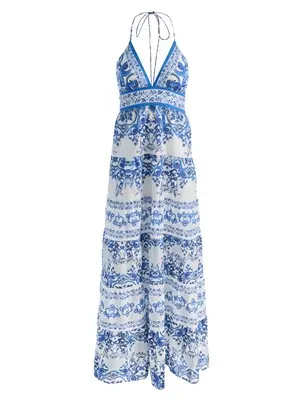 Alice + Olivia Karolina Smocked Waist Tiered Maxi Dress - Solstice
