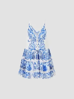 Camilla Gathered Minidress - Ceramic Panoramic