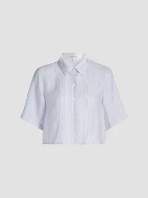 FRAME Striped Silk Lace Crop Shirt - Chambray Multi
