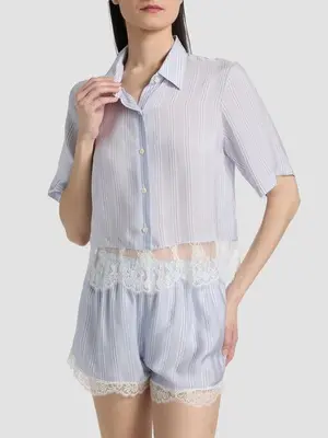 FRAME Striped Silk Lace Crop Shirt - Chambray Multi