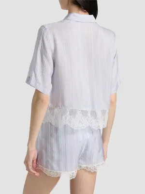 FRAME Striped Silk Lace Crop Shirt - Chambray Multi