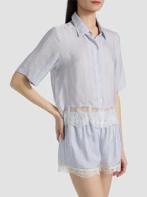 FRAME Striped Silk Lace Crop Shirt - Chambray Multi