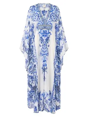 Camilla Silk Long Caftan - Ceramic Panoramic
