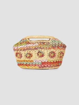 BTB LOS ANGELES Hazel Floral Woven Raffia Clutch - Multi
