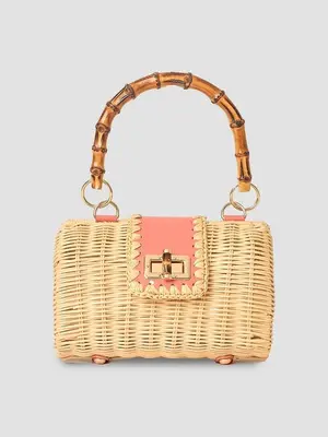 BTB LOS ANGELES Mason Bamboo Rattan Clutch - Pink