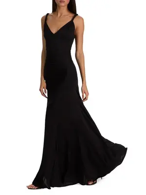 Alice + Olivia Bianca Twist-strap Godet Maxi Dress