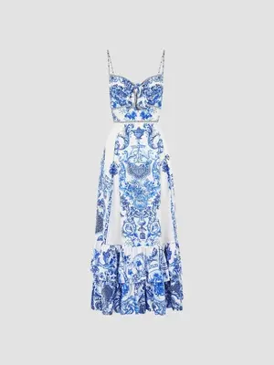 Camilla Print Silk Ruffle-hem Midi Dress