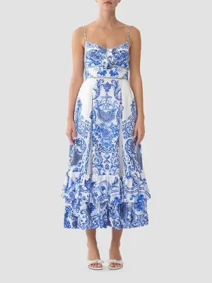 Camilla Print Silk Ruffle-hem Midi Dress